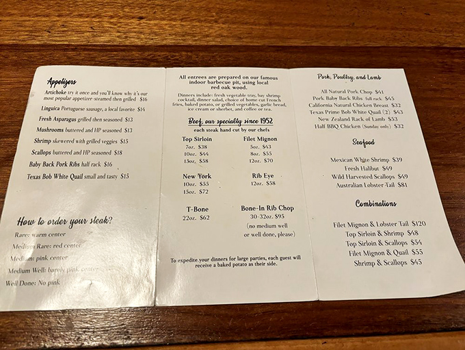 The menu reads like poetry to meat lovers. Each carefully described cut promises a different journey through oak-fired perfection.