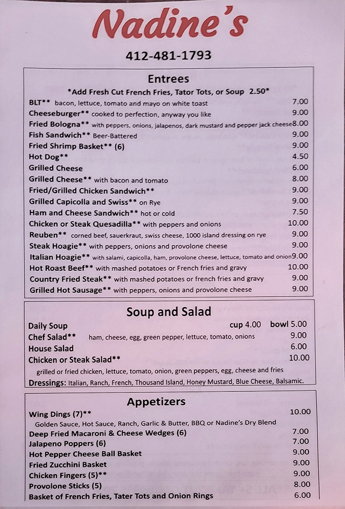 Nadine's menu reads like a love letter to comfort food classics &ndash; no molecular gastronomy here, just the promise of satisfaction that keeps regulars coming back.