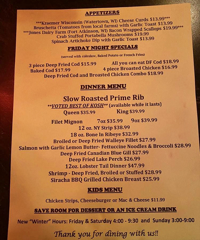 This isn't just a menu – it's a roadmap to happiness. "Voted Best of Kosh" isn't just bragging, it's a community endorsement that carries weight.