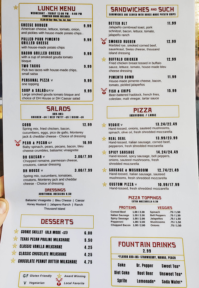 A menu that reads like a love letter to American classics. Each starred item is a culinary hug waiting to happen.