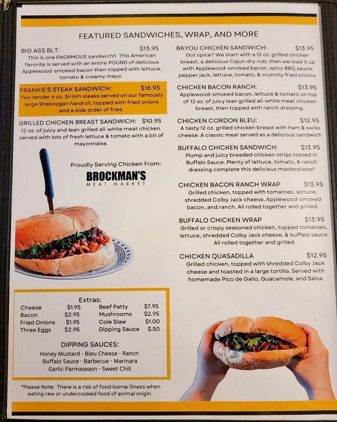 A menu that speaks the universal language of comfort food. The "Big Ass BLT" isn't just a name&mdash;it's a promise that Frankie's intends to keep.