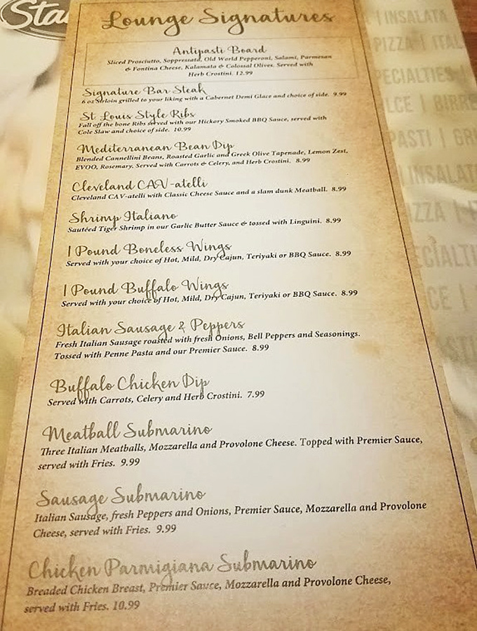 The menu reads like a love letter to Italian-American cuisine. Each description is a promise of flavors to come.