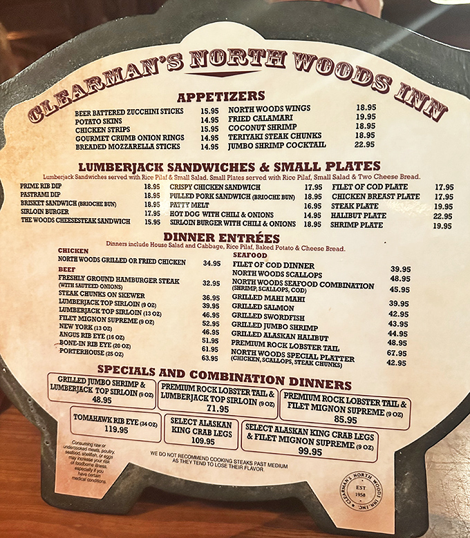 This menu isn't asking for your life story&mdash;it's offering straightforward deliciousness with options that haven't needed updating for generations.