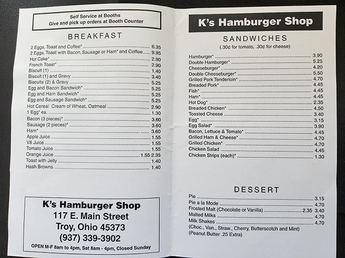 A menu where inflation seems to have taken a vacation. When's the last time you saw a hamburger for $3.90 that wasn't made of sadness?