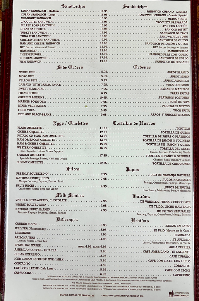 The bilingual menu reads like a love letter to Cuban cuisine, with each item promising a direct flight to flavor country, no passport required.