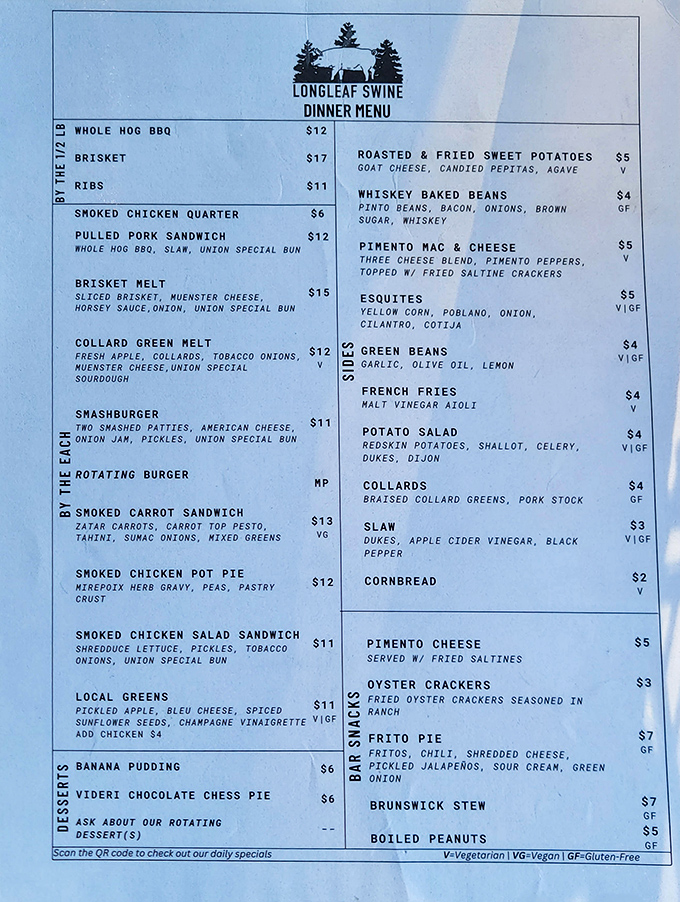 The menu reads like barbecue poetry &ndash; whole hog, brisket, and creative sides that prove Longleaf respects tradition while embracing culinary adventure.