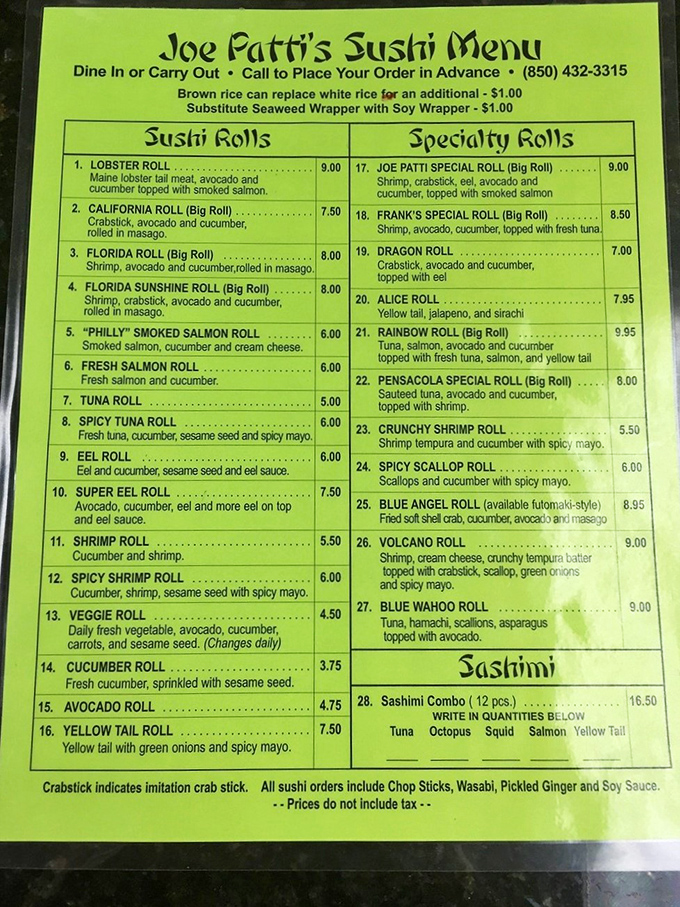 Sushi in a seafood market? Absolutely! From the Pensacola Special to the aptly named Dragon Roll, these offerings prove Joe Patti's isn't just about raw ingredients.