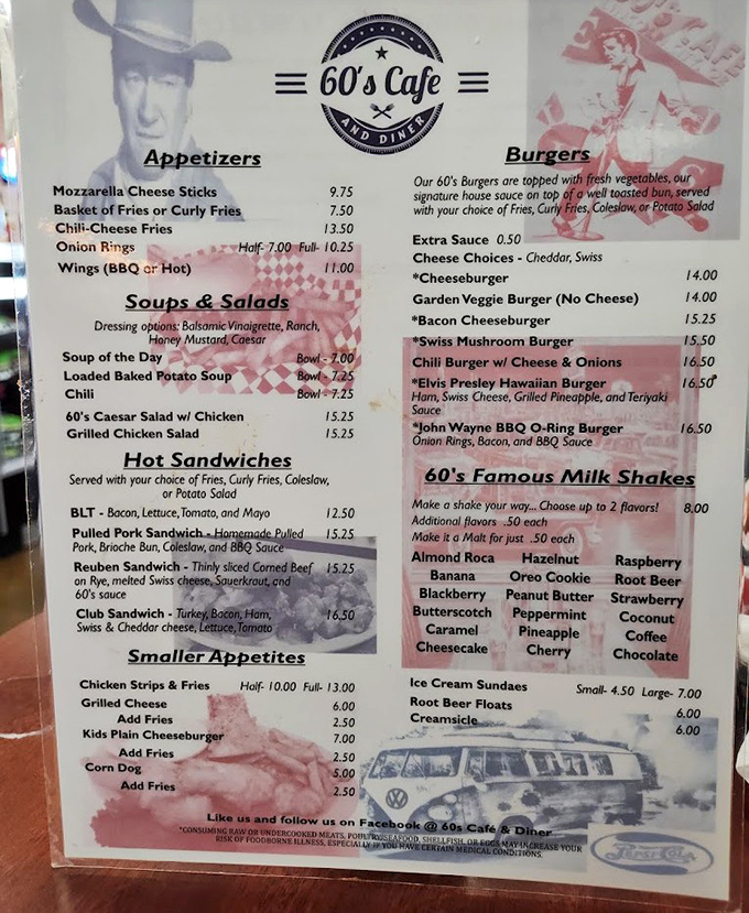 This menu isn't just a list of food&mdash;it's a roadmap to happiness. The Elvis Presley Hawaiian Burger might just have you all shook up.