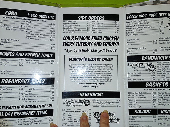 The menu reads like a love letter to American diner classics. Lou's Famous Fried Chicken makes Tuesdays and Fridays worth circling on your calendar.