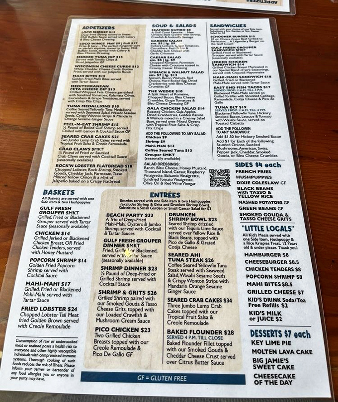 This menu isn't just a list of food &ndash; it's a treasure map to Gulf Coast delicacies where X marks the spot on that legendary grouper sandwich.