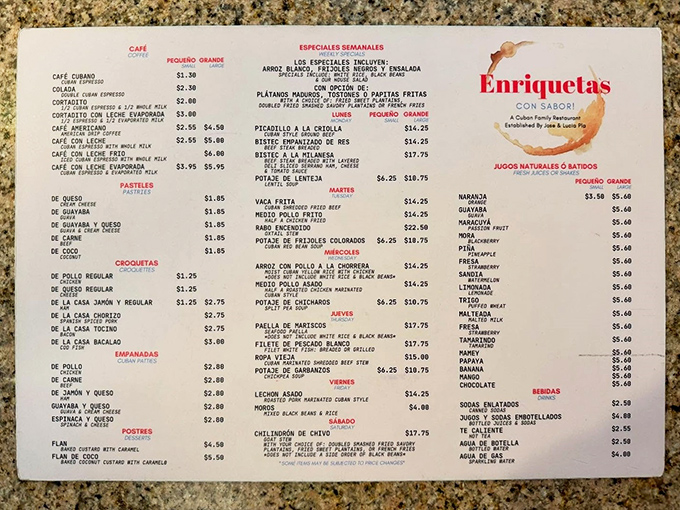 This menu isn't just a list of dishes—it's a passport to Cuba's culinary heritage, with each item promising a direct flight to flavor town.