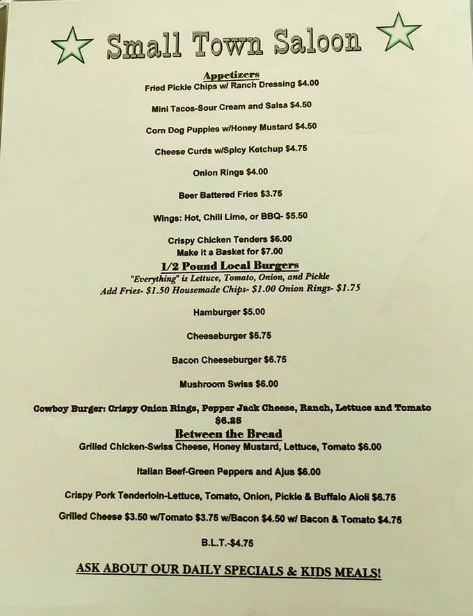 This no-frills menu tells you everything you need to know: real food, honest prices, and half-pound local burgers that mean business.