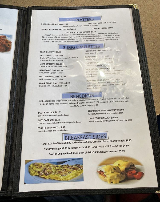 The breakfast menu reads like poetry to hungry souls—a sonnet of eggs, a ballad of benedicts, and an ode to omelets.
