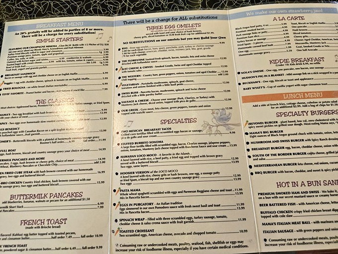 This menu isn't just extensive&mdash;it's a novel of breakfast possibilities with enough options to require a game plan before ordering.