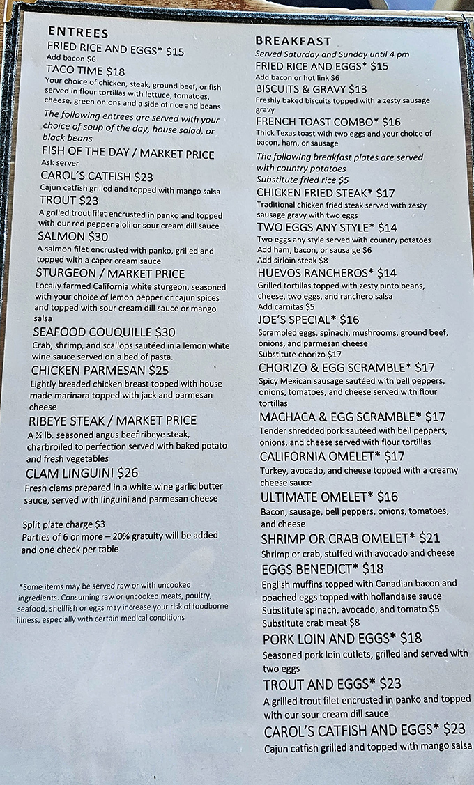 The menu reads like a love letter to seafood enthusiasts. Notice how "market price" appears next to sturgeon&mdash;that's the sign of the real deal.