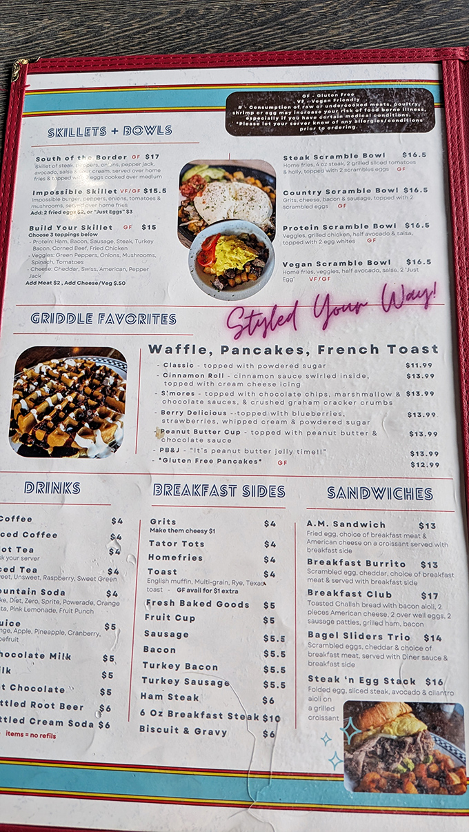 The menu reads like a love letter to breakfast enthusiasts – each option more tempting than the last, making decisions deliciously difficult.