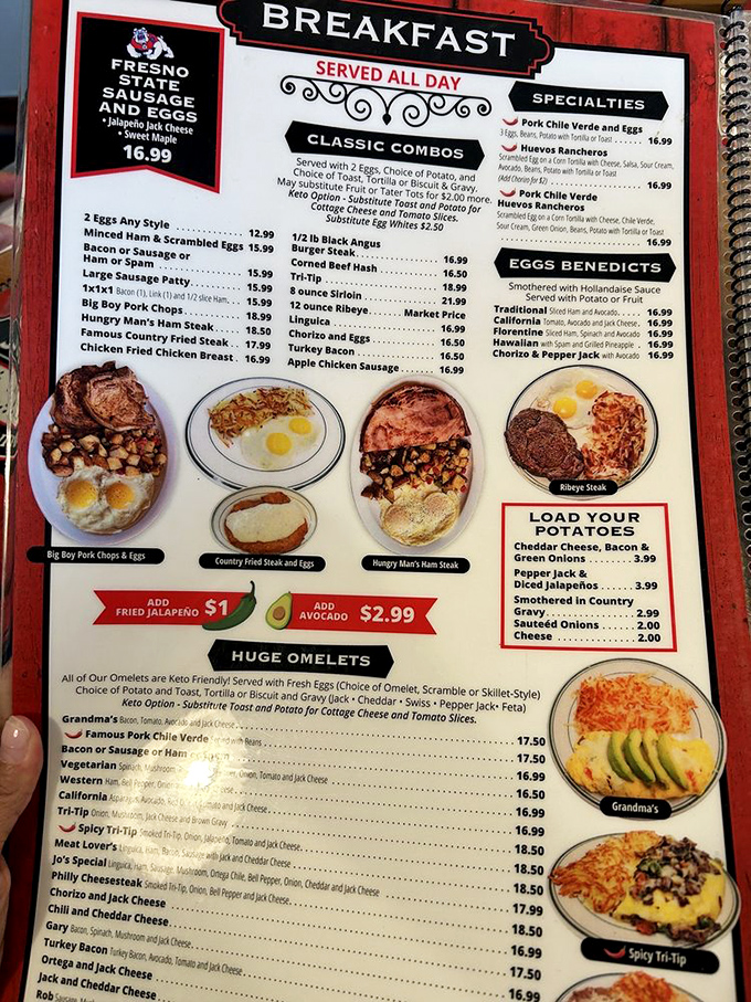 This menu isn't just reading material &ndash; it's a roadmap to happiness. The "Big Boy Pork Chops" aren't kidding around about their size or deliciousness.