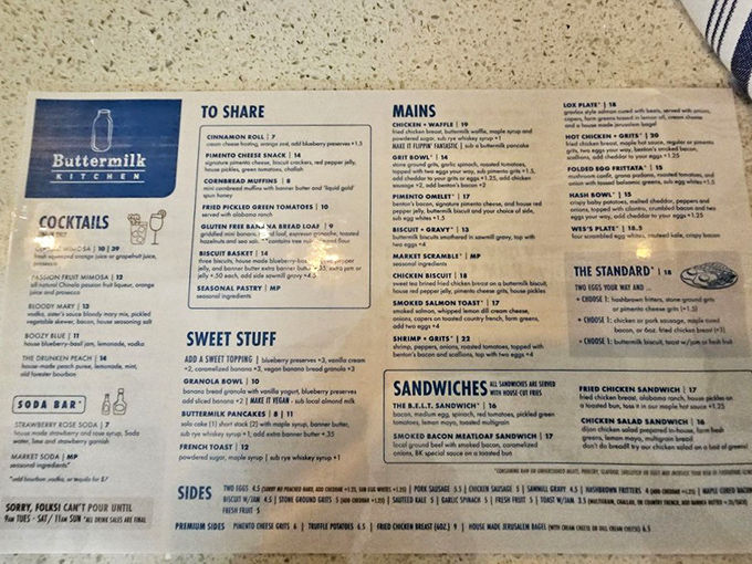 A menu that reads like a love letter to Southern breakfast. Decision paralysis has never been so delicious.