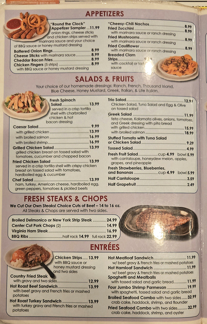 A menu so extensive it could double as light reading material. The appetizer sampler alone might require a team effort.