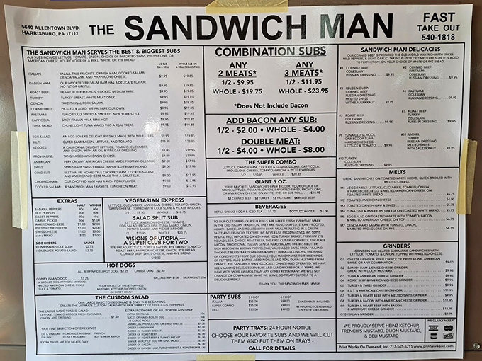 This menu isn't just a list – it's a sandwich manifesto. Study it like you're cramming for the most delicious final exam of your life.
