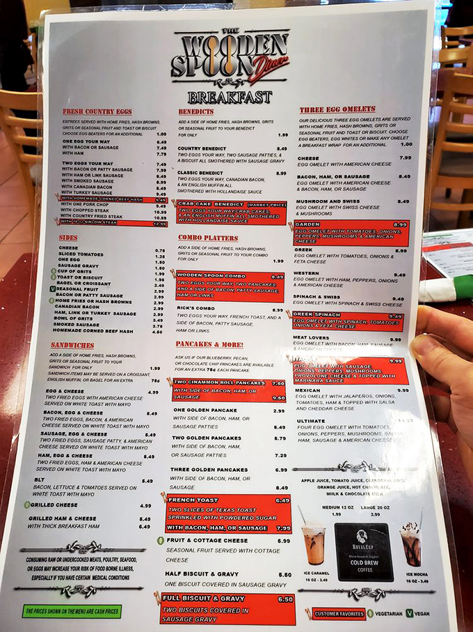 The menu reads like a love letter to breakfast classics, with highlighted specialties that have earned their place in local hearts.