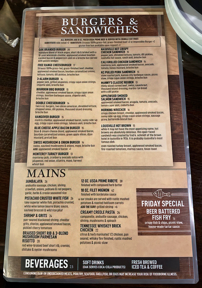 This menu isn't just a list of options&mdash;it's a roadmap to flavor country, with burger creations that read like love poems to beef enthusiasts.