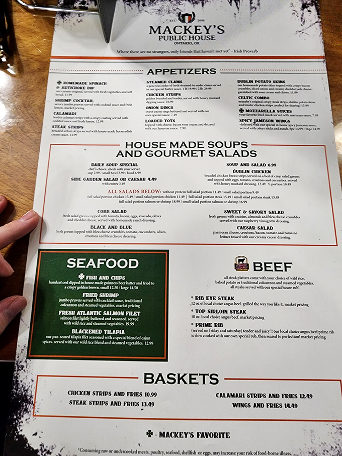 A menu that reads like a love letter to comfort food. The "Mackey's Favorite" designation is your treasure map to culinary gold.