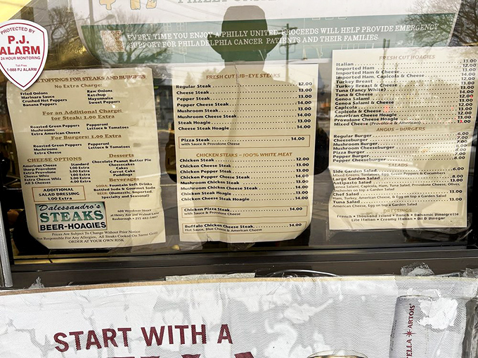 The menu board – a sacred text of sandwich possibilities. Study it carefully, but remember: in Philadelphia, hesitation costs you precious eating time.