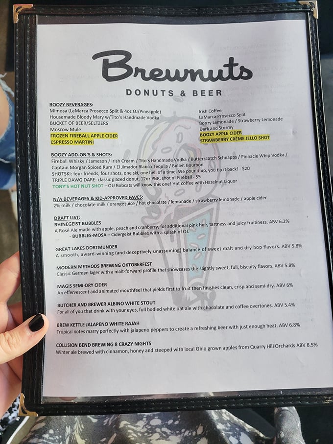 The menu reads like a love letter to indulgence&mdash;boozy beverages, craft beers, and creative cocktails that turn donut pairing into an art form.