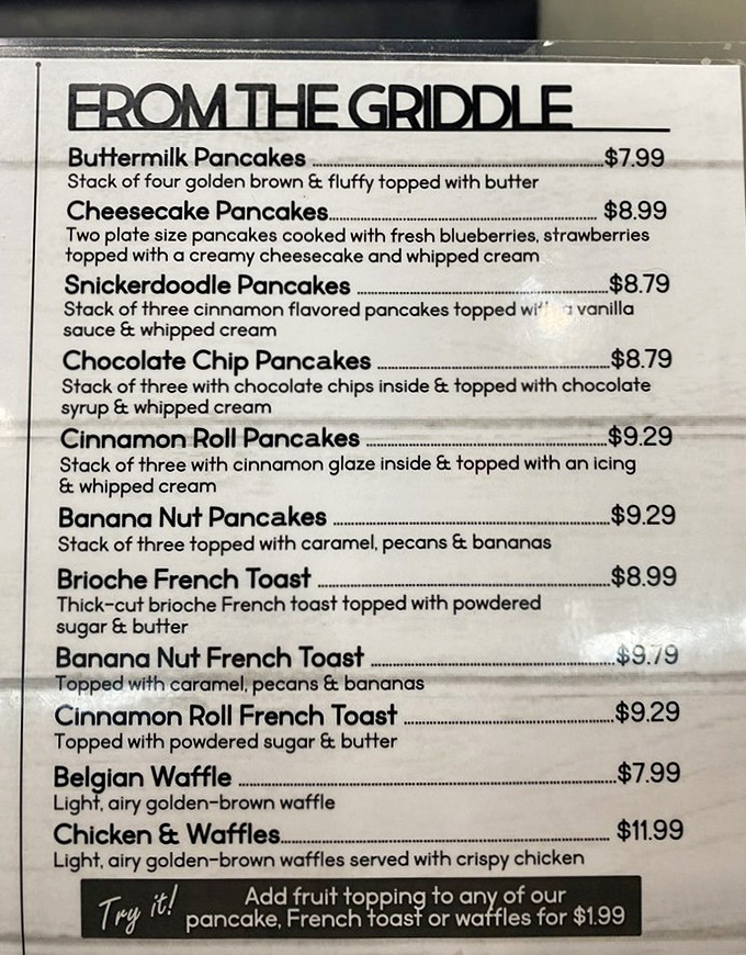 This menu isn't just a list of options—it's a roadmap to breakfast nirvana. The hardest part? Choosing just one thing.