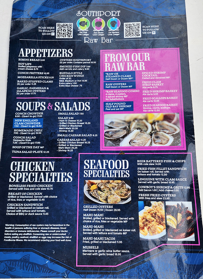 A menu that doesn't need fancy fonts or flowery descriptions&mdash;just honest seafood presented honestly.