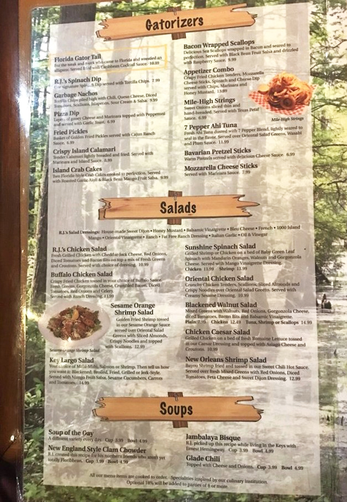"Gatorizers" isn't just cute wordplay&mdash;it's your roadmap to appetizer heaven. The menu reads like a love letter to Florida cuisine.