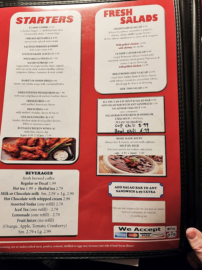 The menu tells the story before your meal arrives&mdash;hearty portions, classic favorites, and enough options to satisfy any diner craving.