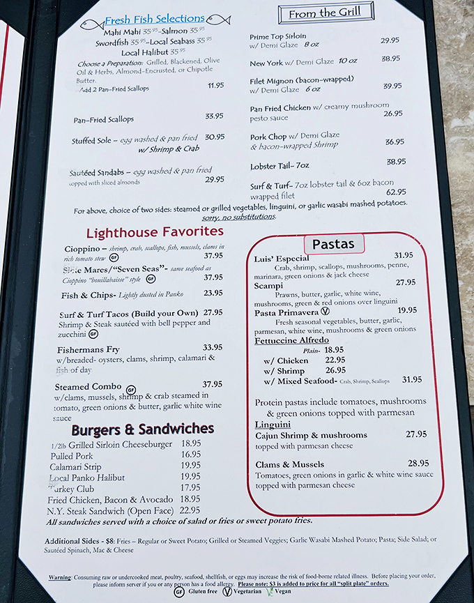 A menu that reads like a love letter to the ocean, offering everything from cioppino to coconut shrimp&mdash;decisions this difficult should come with a therapist.