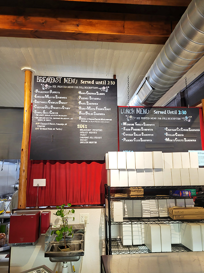 The chalkboard menu isn't just informative&mdash;it's a roadmap to happiness, with breakfast and lunch options that make decision-making deliciously difficult.