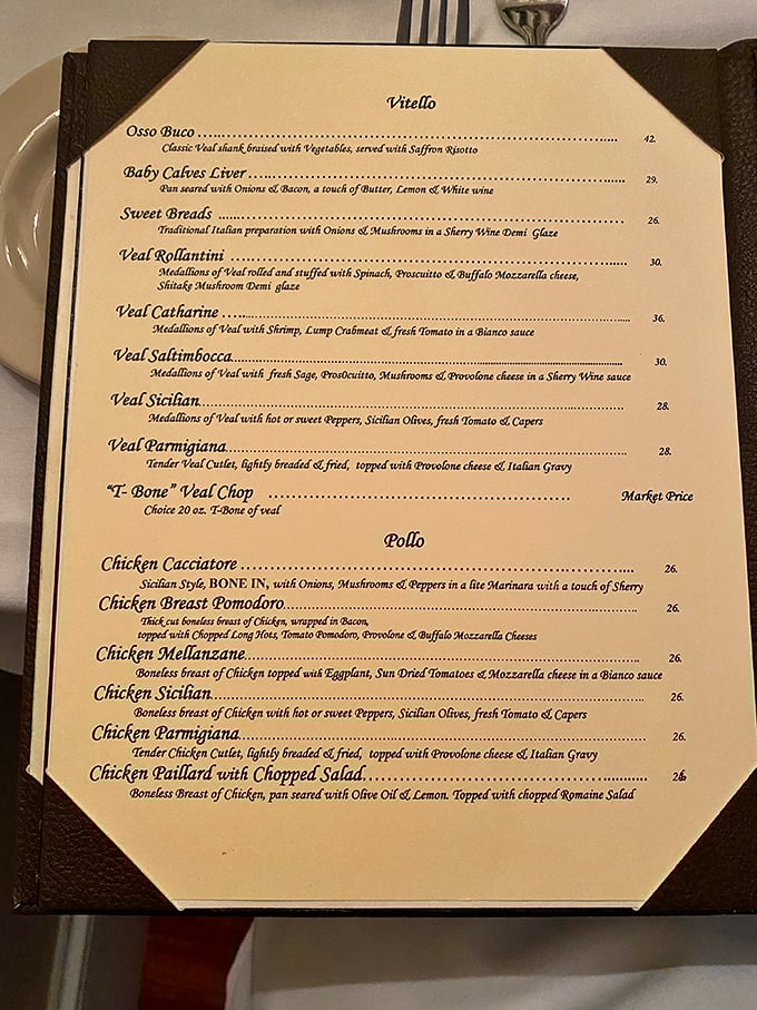 The veal section of Dante & Luigi's menu reads like a love letter to Italian culinary tradition. Decision paralysis has never been so delicious.