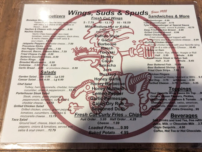This menu is like a treasure map where X marks the spot for flavor gold. The wing varieties alone could keep you coming back weekly for a year.
