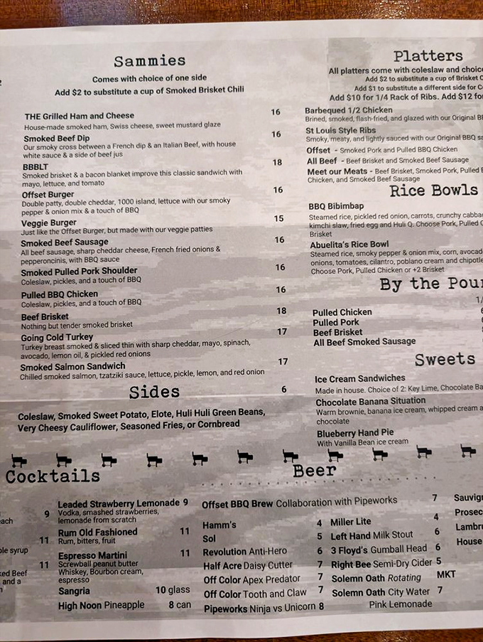 The menu reads like a love letter to smoked meats &ndash; from sammies to platters, each option promises a different path to barbecue bliss.