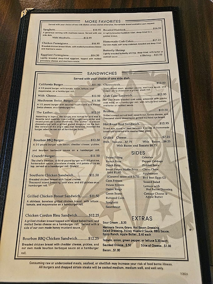 This menu isn't just a list of food&mdash;it's a cultural artifact showcasing Pennsylvania Dutch classics alongside American favorites. Decision paralysis has never been so delicious.