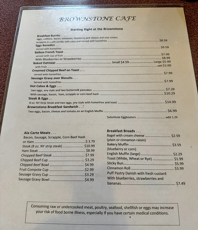 This menu isn't just a list of options&mdash;it's a roadmap to happiness. The breakfast section alone could solve most of life's problems.