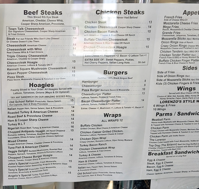 This menu reads like a love letter to Philadelphia's greatest culinary gift to humanity.