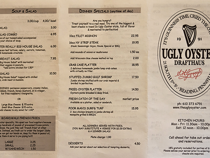 This menu isn't just a list of food&mdash;it's a roadmap to happiness with prime rib as the final destination. The "Poor Man's Surf & Turf" proves luxury isn't always about price.