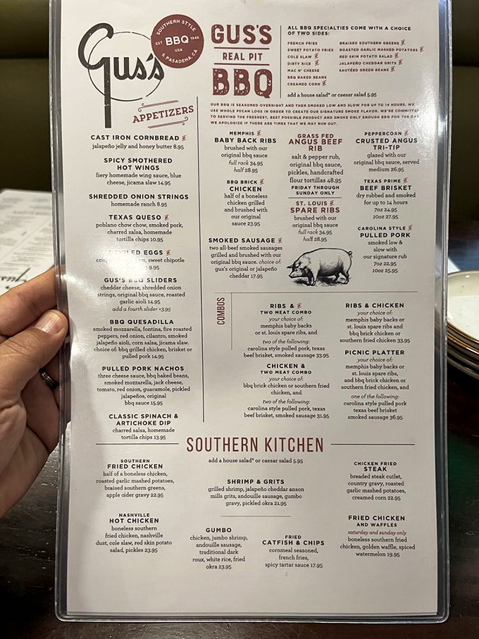 The menu at Gus's reads like a love letter to Southern cuisine. Choosing just one item might be the hardest decision you'll make all day.