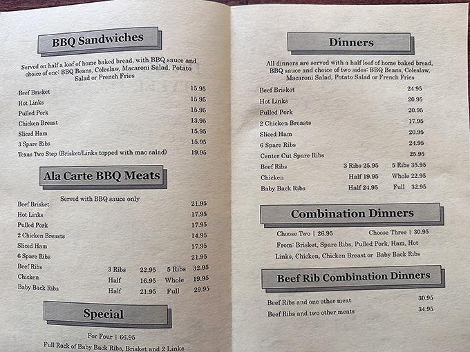The menu reads like poetry to meat lovers. No fancy fonts needed when the offerings speak this loudly.