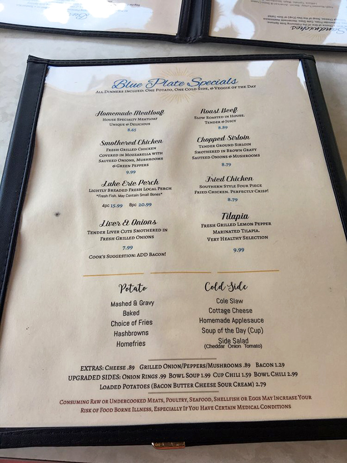 The Blue Plate Specials menu reads like a love letter to Midwest comfort food&mdash;liver and onions with bacon? Someone's grandma definitely approved this.