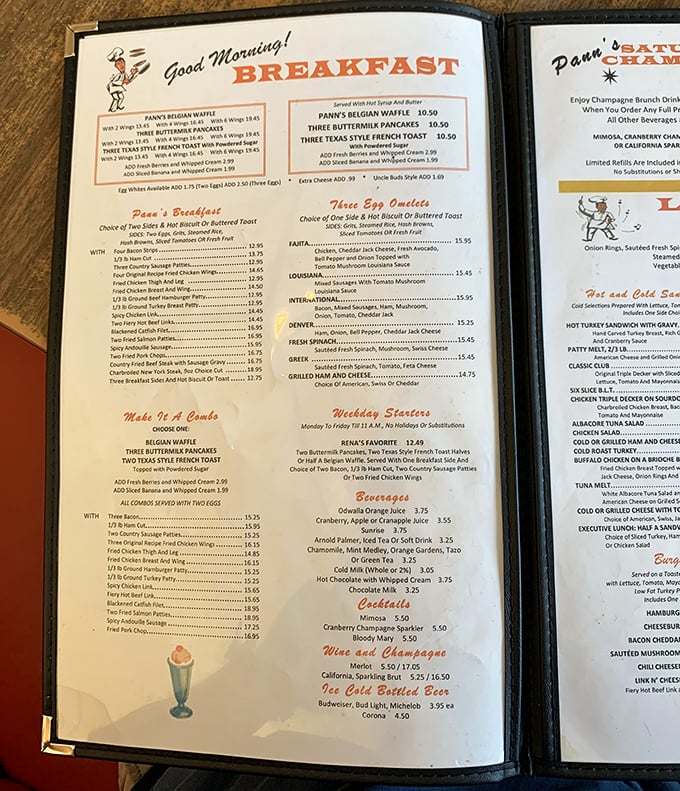 A menu that reads like a love letter to American breakfast classics. Decision paralysis has never been so delicious.