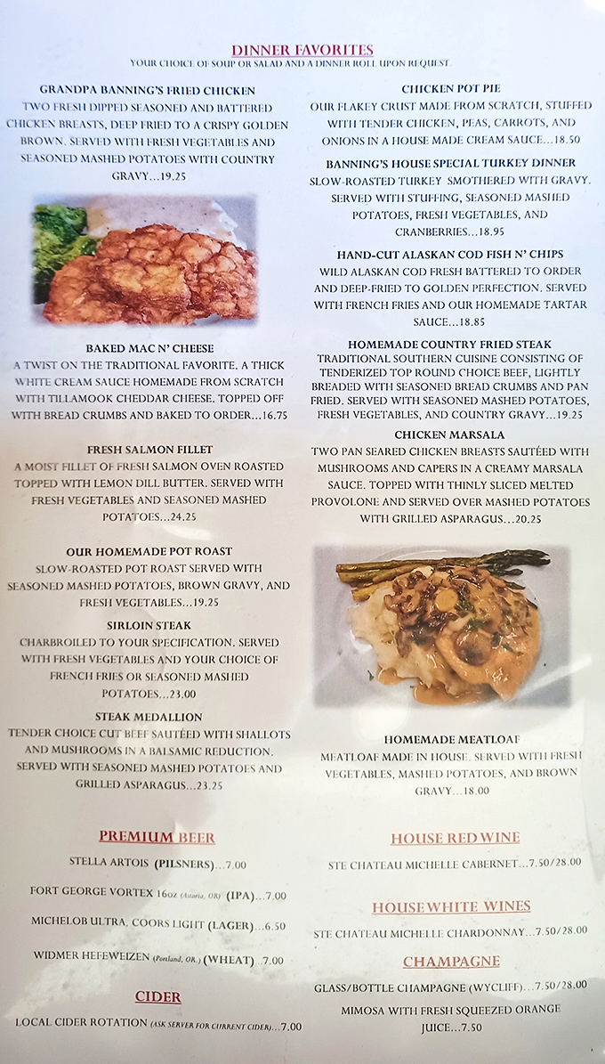 This menu reads like a love letter to American comfort classics, each description promising the kind of meal that creates food memories.