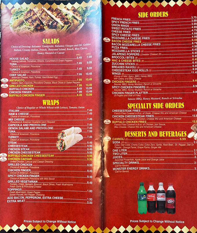 The menu at Cenzo's reads like a love letter to Italian-American cuisine, with everything from hoagies to specialty sides.