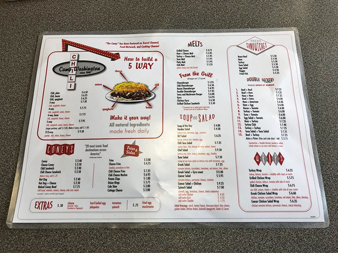 The menu reveals the secret code of Cincinnati chili culture—learn to build your "way" and join the local culinary conversation.
