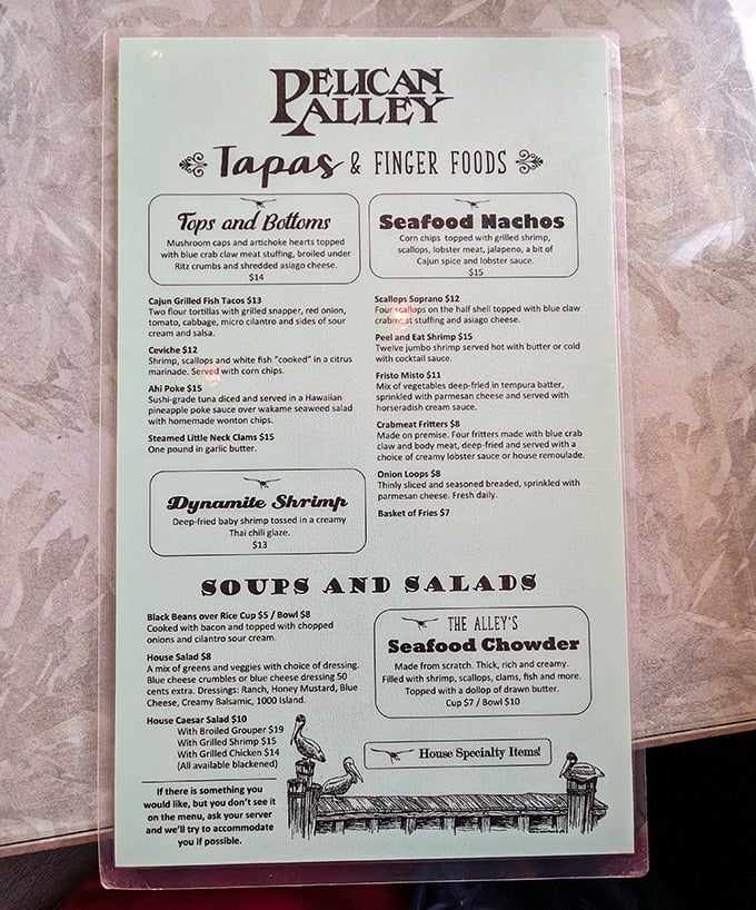 Menu treasure map! Each item promises a culinary adventure, but that seafood chowder callout is practically screaming your name.